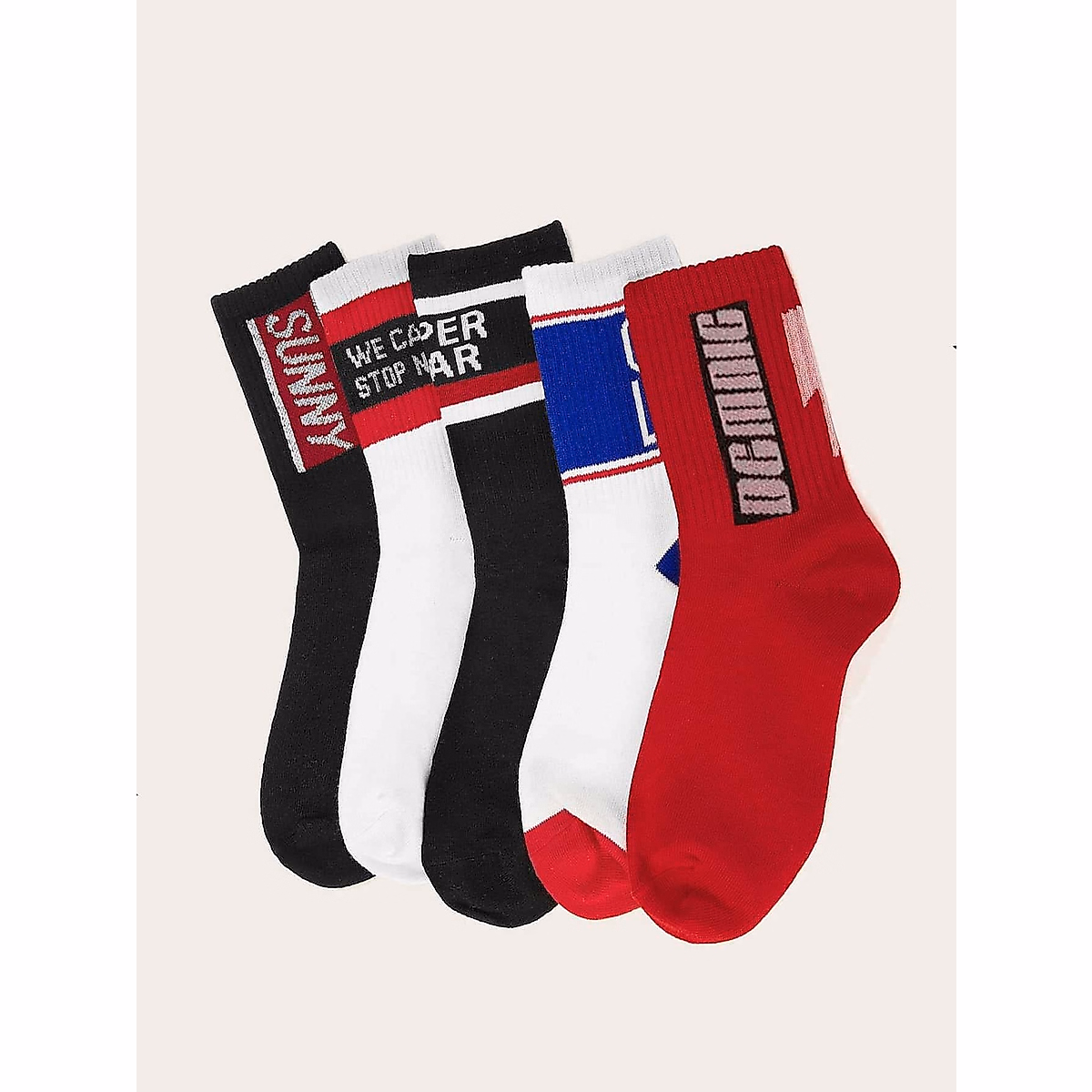 OYOANGLE Men's 5 Pairs Men Letter Graphic Crew Socks Casual Sports Socks Multicolor one-size