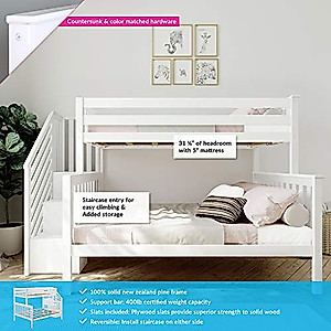 Max & Lily Bunk Bed, Twin-Over-Full Bed Frame For Kids With Stairs, White