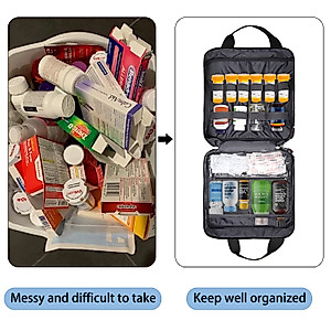 Medicine Travel Pill Bottle Organizer Med Manager Medical First Aid Bag Box Case Empty Container Medication Bag Emergency Kit Storage Tote Home Family Tackle Maletin De Emergencia Nurse Dorm