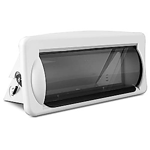 Pyle Water Resistant Marine Stereo Cover - Smoke Colored Heavy Duty Boat Radio Protector Shield with Flip-up Door & Spring Loaded Release - Mounting Gasket Included - Pyle PLMRCW2,White