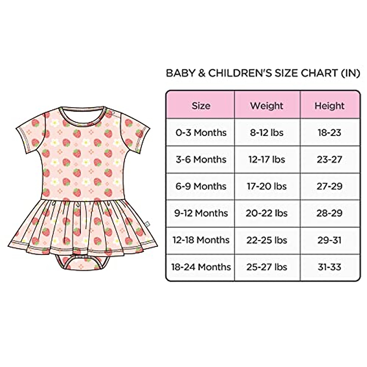 LITTLE JAMJAMS Baby Twirl Skirt Bodysuit - Infant Girl Clothes - Viscose from Bamboo - Strawberry Sweetie Pink 12-18 Months