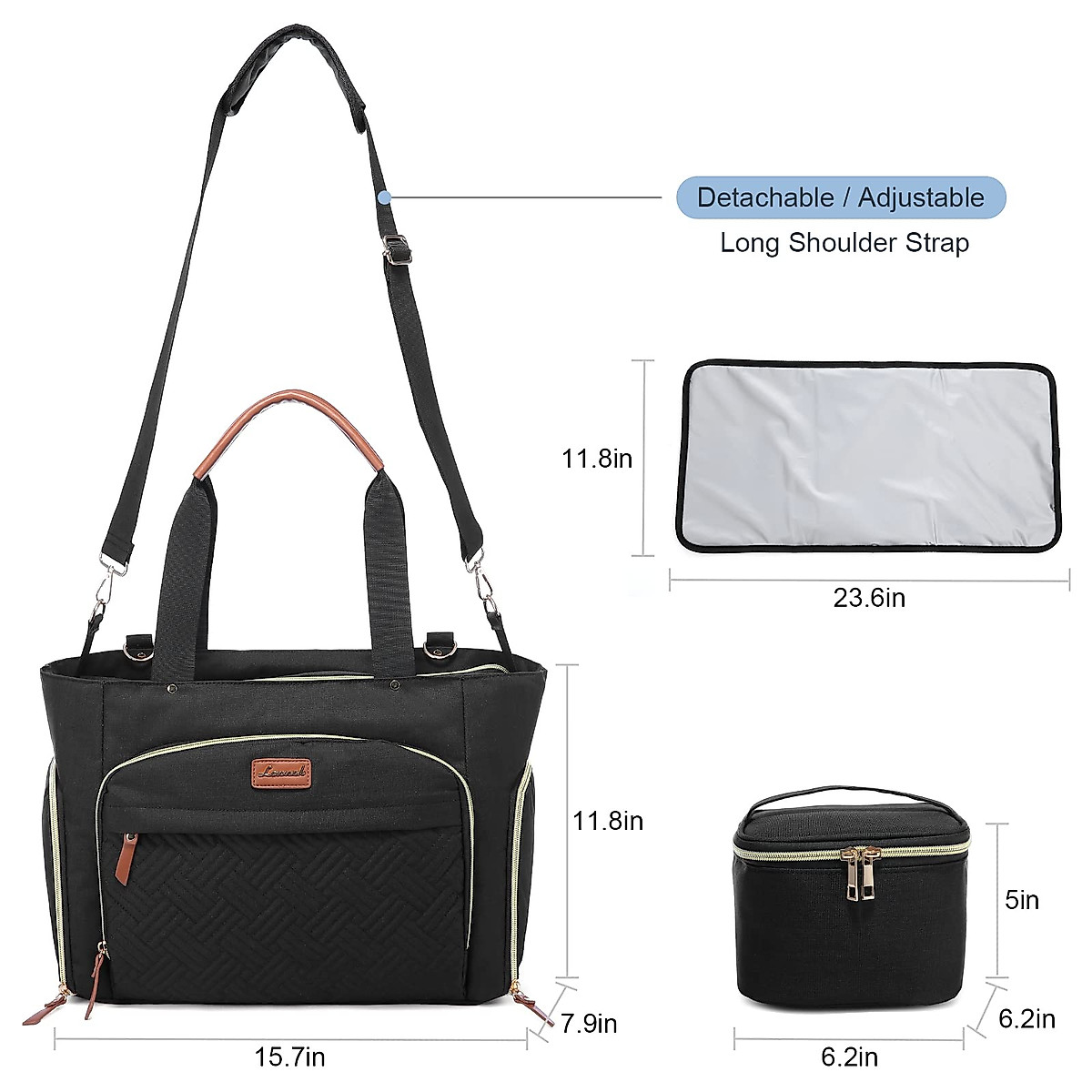 LOVEVOOK Breast Pump Bag, Diaper Bag Tote 3Pcs Set, Work Bag for Breastfeeding Mom with 15" Laptop Pocket, Cooler Bag & Changing Pad Fit Most Breast Pumps like Spectra S1/S2, Medela, Rainyb, Elvie