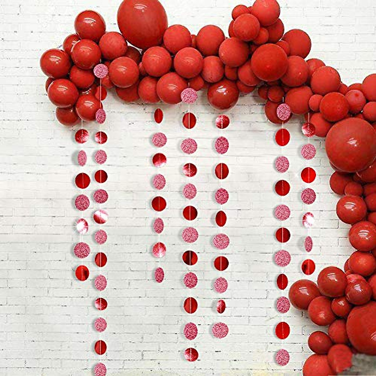 Decor365 Glitter Red Circle Dots Garland Kit for Party Hanging Decoration/Streamers/Backdrop/Banner/Garlands/Photo Booth Decor for Chinese New Year Celebration/Birthday/Wedding/Valentines/Engagement