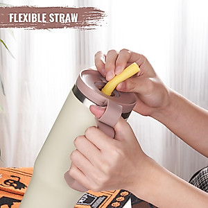 40oz Tumbler, Insulated Stainless Steel Water Bottle with Straw, Cover Cap, Leak Proof Travel Tumbler with Handle, BPA-Free, Cupholder Friendly, Gifts for Women & Men, Khaki