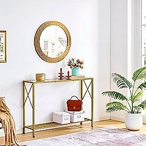 Hoctieon Gold Console Table, Entryway Table, Tempered Glass Sofa Table with Shelves, Metal Frame, Modern Style, Easy to Assemble, Entrance Table for Hallway, Entryway, Living Room, Bedroom