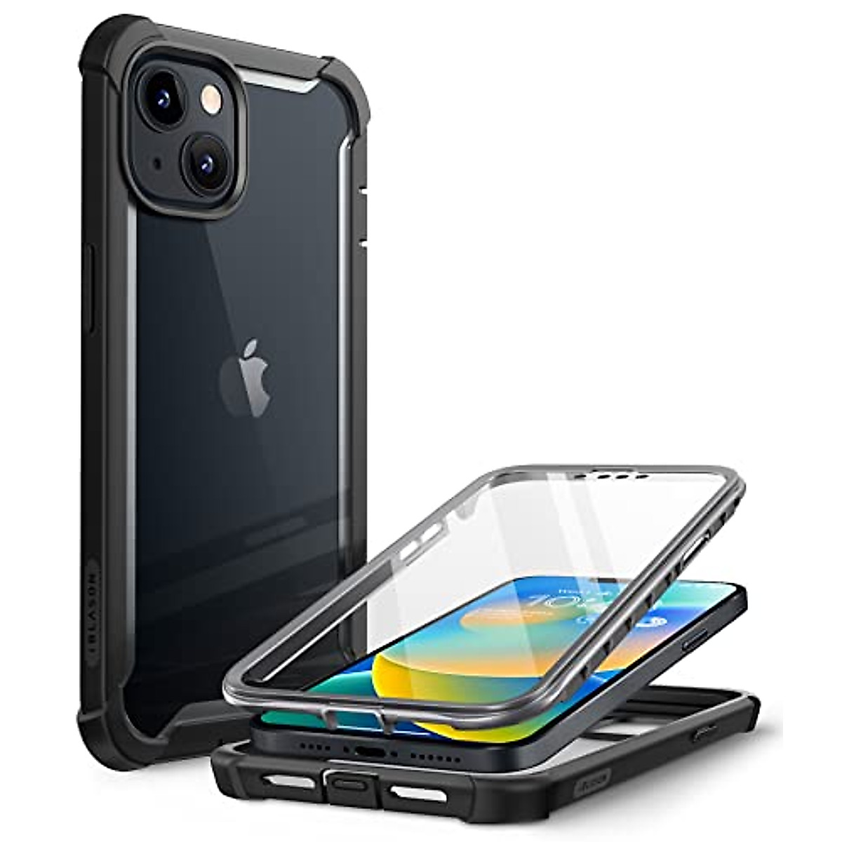 i-Blason Ares Series Designed for iPhone 14 Case 6.1 inch (2022)/iPhone 13 Case 6.1 inch (2021), Dual Layer Rugged Clear Bumper Case with Built-in Screen Protector (Black)
