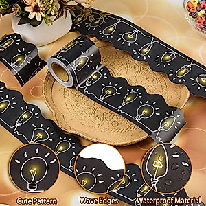 99 Feet Bulletin Board Border, 3 Rolls Light Bulbs Scalloped Borders Trim Card Stock Lightbulbs Classroom Bulletin Board Border Trim for Back to School Chalkboard Whiteboard Decorations