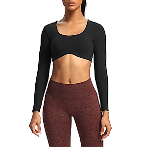 Aoxjox Long Sleeve Crop Tops for Women Define Sculpt Workout Cropped T Shirt Top (Black, Large)