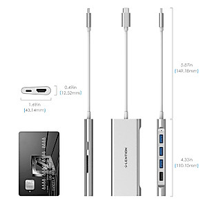 LENTION USB C Multi-Port Hub with 4K HDMI, 4 USB-A, SD 3.0 Card Reader, Type C Charging Adapter Compatible 2023-2016 MacBook Pro 13/15/16, New Mac Air/Surface, Chromebook, More (CB-C36, Silver)