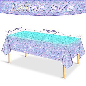 pewatul Mermaid Tablecloth -Mermaid Birthday Decorations Disposable Rectangle Table Cloths for Party Girls Baby Shower Themed Birthday Party Favors,54 x 108 Inch 3pc