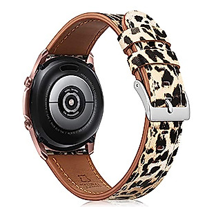 Fintie Band Compatible with Galaxy Watch 5 40mm/44mm/Pro 45mm / Galaxy Watch 4 40mm/44mm and Classic 42mm/46mm / Galaxy Watch 3 41mm / Galaxy Watch 42mm, 20mm Genuine Leather Band Replacement Strap Wristband, Classic Leopard
