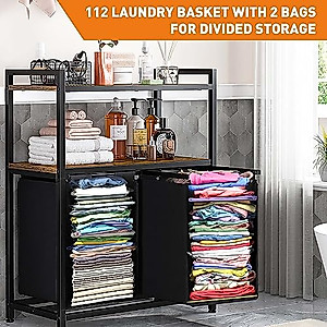 EnHomee 112L Laundry Sorter, Laundry Hamper 2 Section, Heavy Duty Laundry Basket with Washable Bags, Laundry Sorter with shelf, Hampers for Laundry Room Organization, Put-out Bags with Slide Rails
