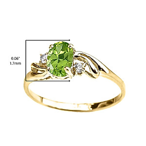 10k Yellow Gold Oval Shaped Lime Green Cubic Zirconia with Round White Topaz 3-Stone Swirl Ring - Size 5