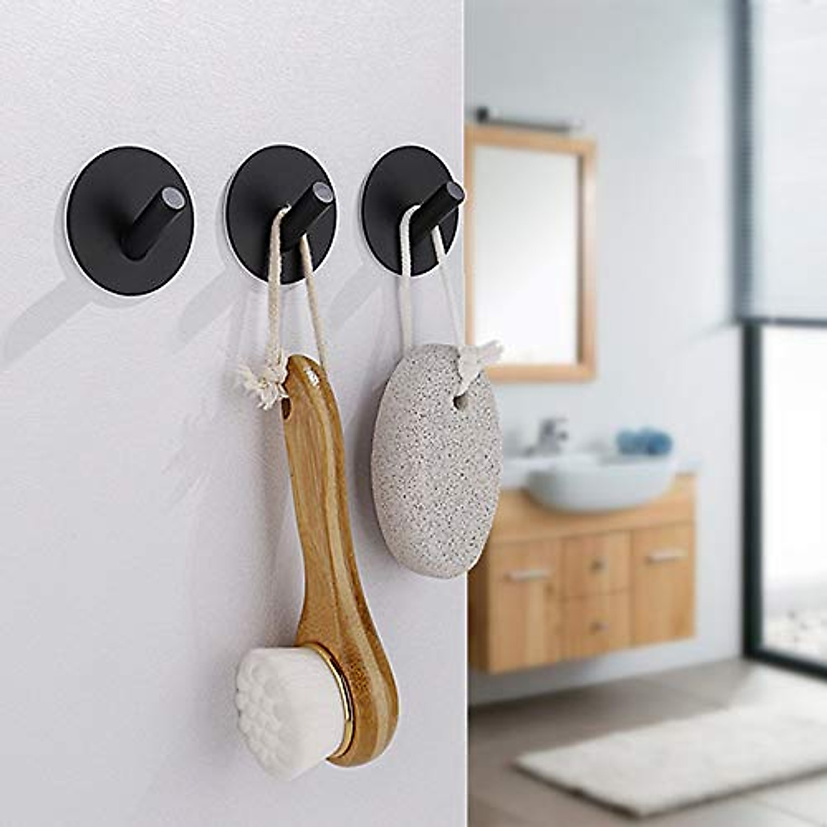 4 Pack Adhesive Hooks Metal Heavy Duty Wall Mounted 3M Sticky Hook for Hanging Coat, Scarf, Bag, Towel, Keys for Home, Bedroom, Entryway NO Damage Wall Hangers Round Matte Black