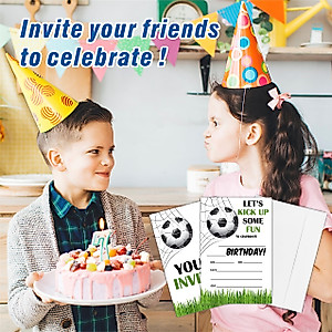 AWSICE Soccer Birthday Party Invitations, Sports Invite Cards (20-Pack) with Envelopes, Birthday Party Supplies Decorations(4"x6")-C13