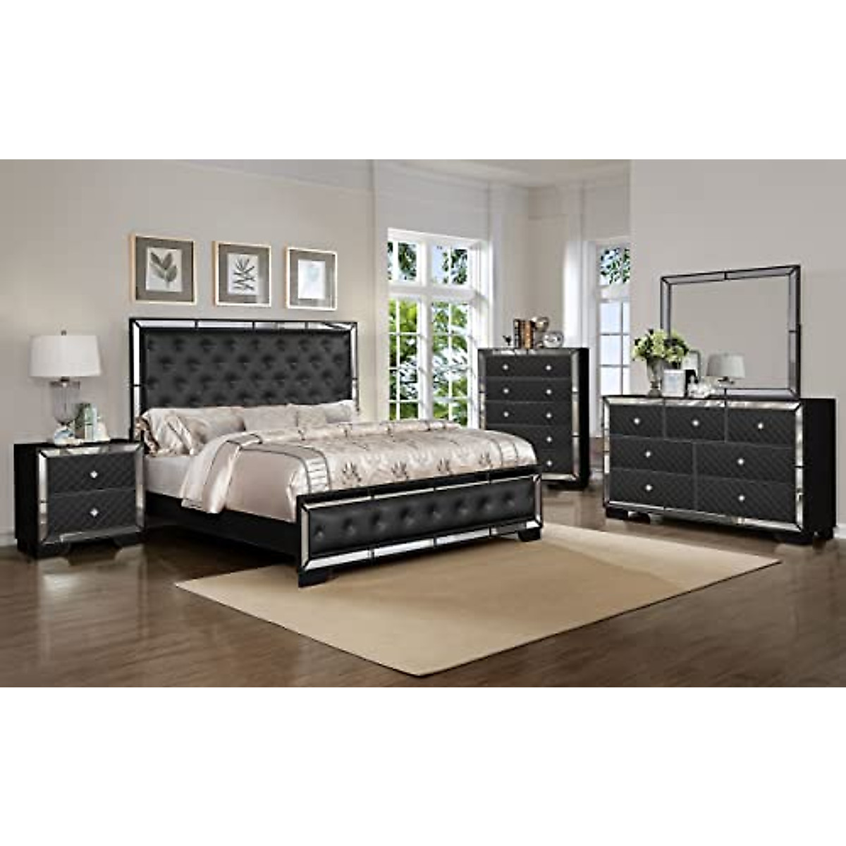 Aokarry Bed Frames Queen Size, Queen Size Upholstered Bed Made with Wood in Black Color
