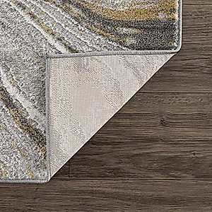 Hauteloom Liverpool Modern Abstract Bedroom Living Room Area Rug - Marble Swirl Pattern - Contemporary Bohemian Farmhouse - Light Grey, Dark Grey, Yellow - 5'3" x 7'