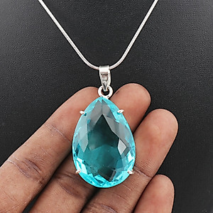 GEMHUB Silver Pendants 97.50 Carat Blue Topaz Pendant Gemstone Necklace Sterling Silver Pendant