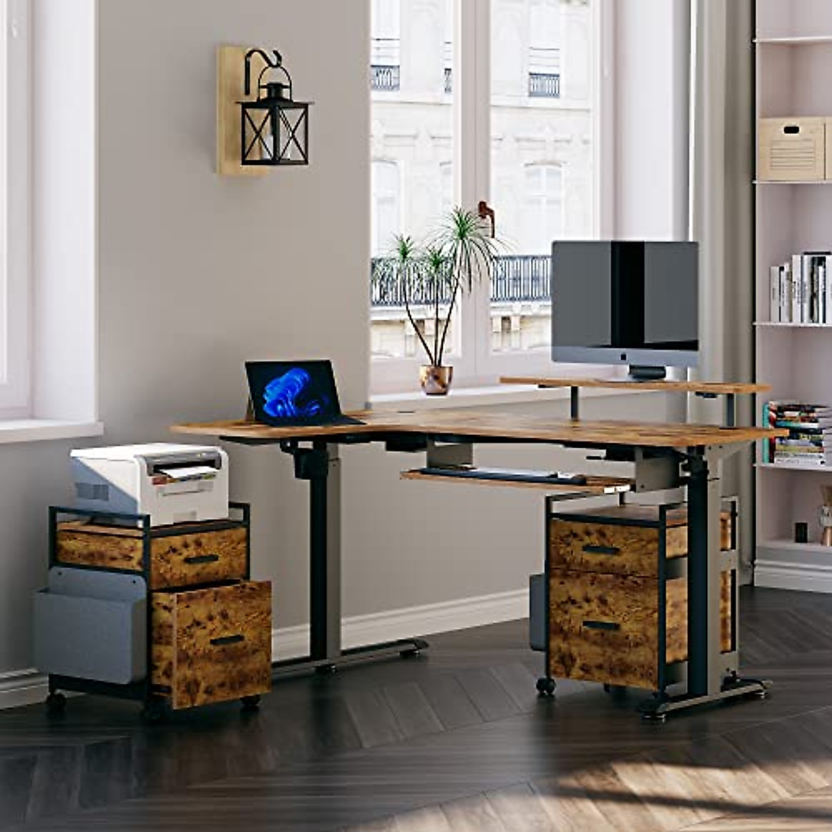 EUREKA ERGONOMIC File Cabinet 2 Drawers, Rolling File Cabinet with Bag for Home Office, Under Desk Rolling File Cabinet, Wood Filing Cabinet, Printer Stand with Storage, Rustic Brown