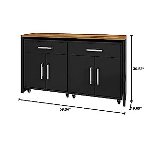 Manhattan Comfort Eiffel Garage Work Station Set of 3 in Matte Black