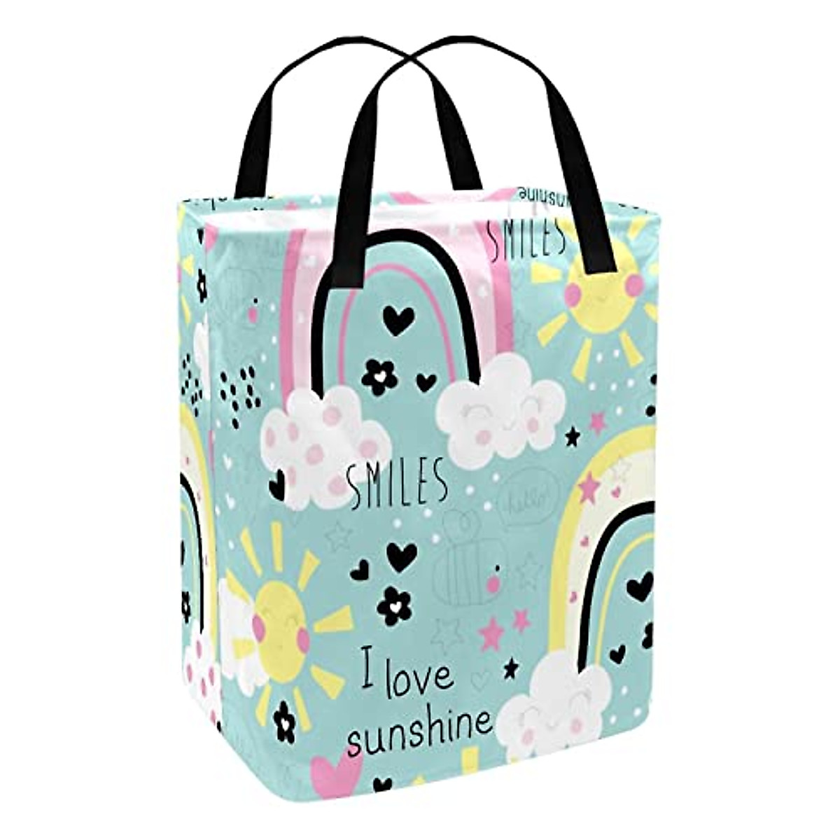 Cute Rainbow Clouds Sun Print Collapsible Laundry Hamper, 60L Waterproof Laundry Baskets Washing Bin Clothes Toys Storage for Dorm Bathroom Bedroom