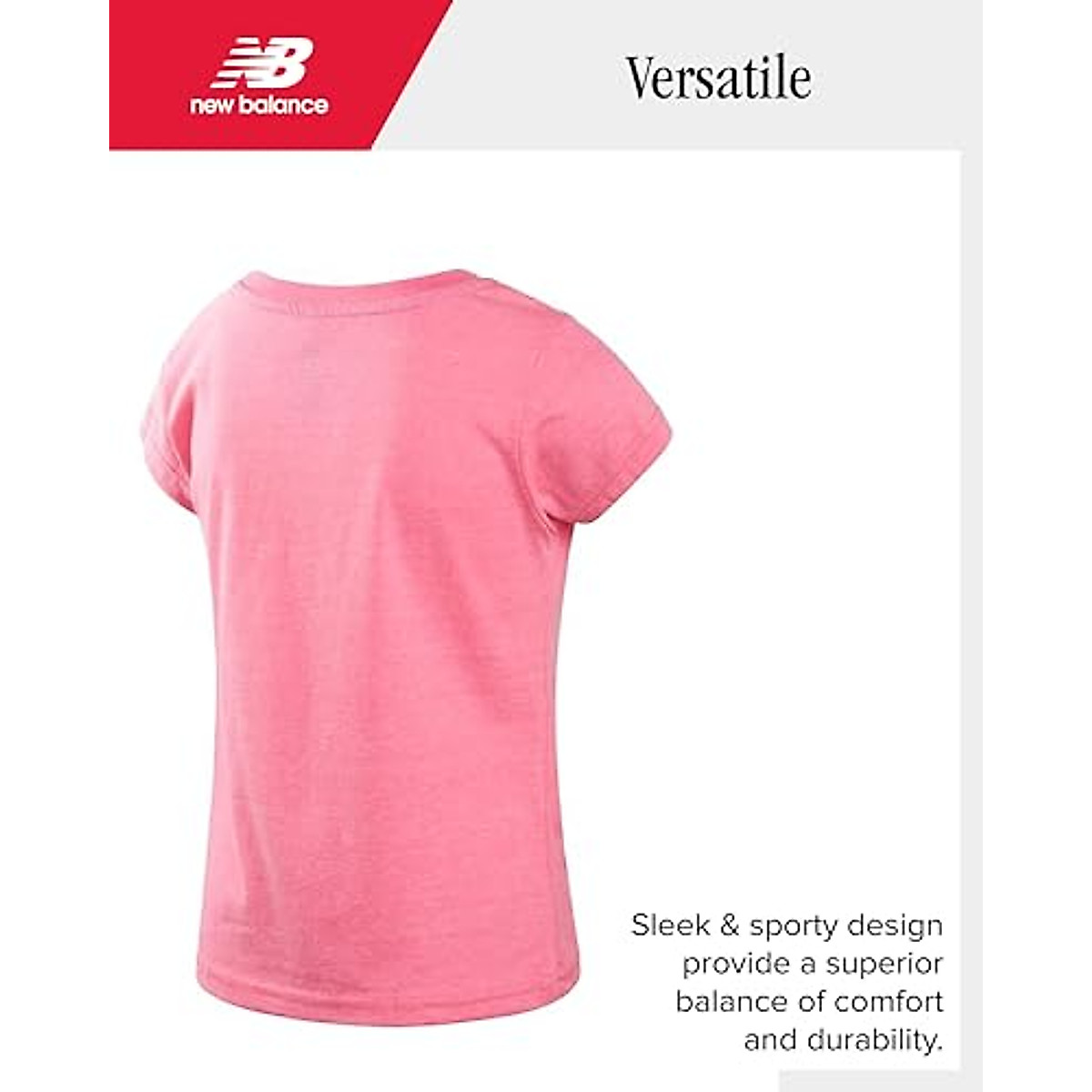 New Balance Girls' Jogger Set - Short Sleeve Performance T-Shirt and Sweatpants (7-16), Size 10-12, Pink Gret