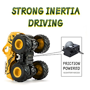 Henoda Dinosaur Toys Pull Back Cars, 2 Pack Monster Truck for 3+ Year Old Boy, Educational Push and Go Friction Powered Cars, Easter Birthday Gifts for 3 4 5 6 Year Old Boys Girls(Yellow)