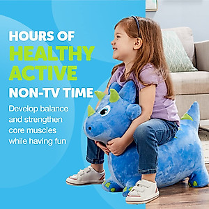 WADDLE Bouncy Hopper Inflatable Animal Hopping Plush, Indoor and Outdoor Toy for Toddlers and Kids, Pump Included, Boys and Girls Ages 2 Years and Up (Triceratops)