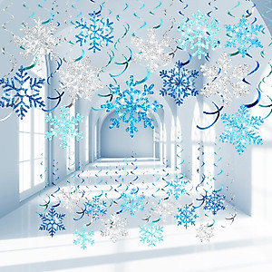30 Pcs Winter Snowflake Birthday Baby Shower Decor Christmas Swirls Snowflake Foil Hanging Ceiling Decor for Frozen Winter Xmas New Year Holiday Wedding Party Supplies (Assorted Colors)
