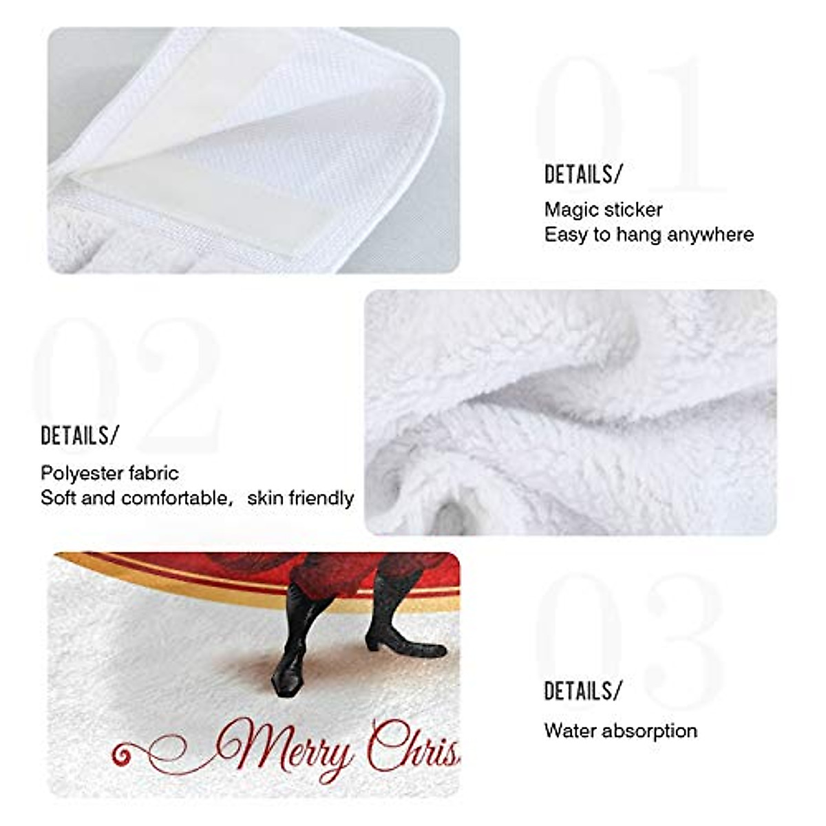 Funny Christmas Kitchen Towel 2pcs Santa Claus Xmas Soft Coral Velvet Hand Towels with Hanging Loop for Bathroom Washcloth Absorbent Tie Towel