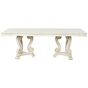 ACME Furniture Ragenardus Double Pedestal Dining Table, Antique White