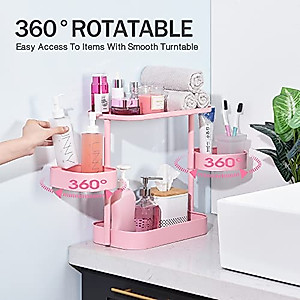 KINGRACK 3 Tier Bathroom Counter Organizer Rotatable, Metal Makeup Cosmetic Storage Holder, Standing Storage Rack, Vanity Trays Countertop Organizer for Perfume Skincare Supplies and Decor, Pink