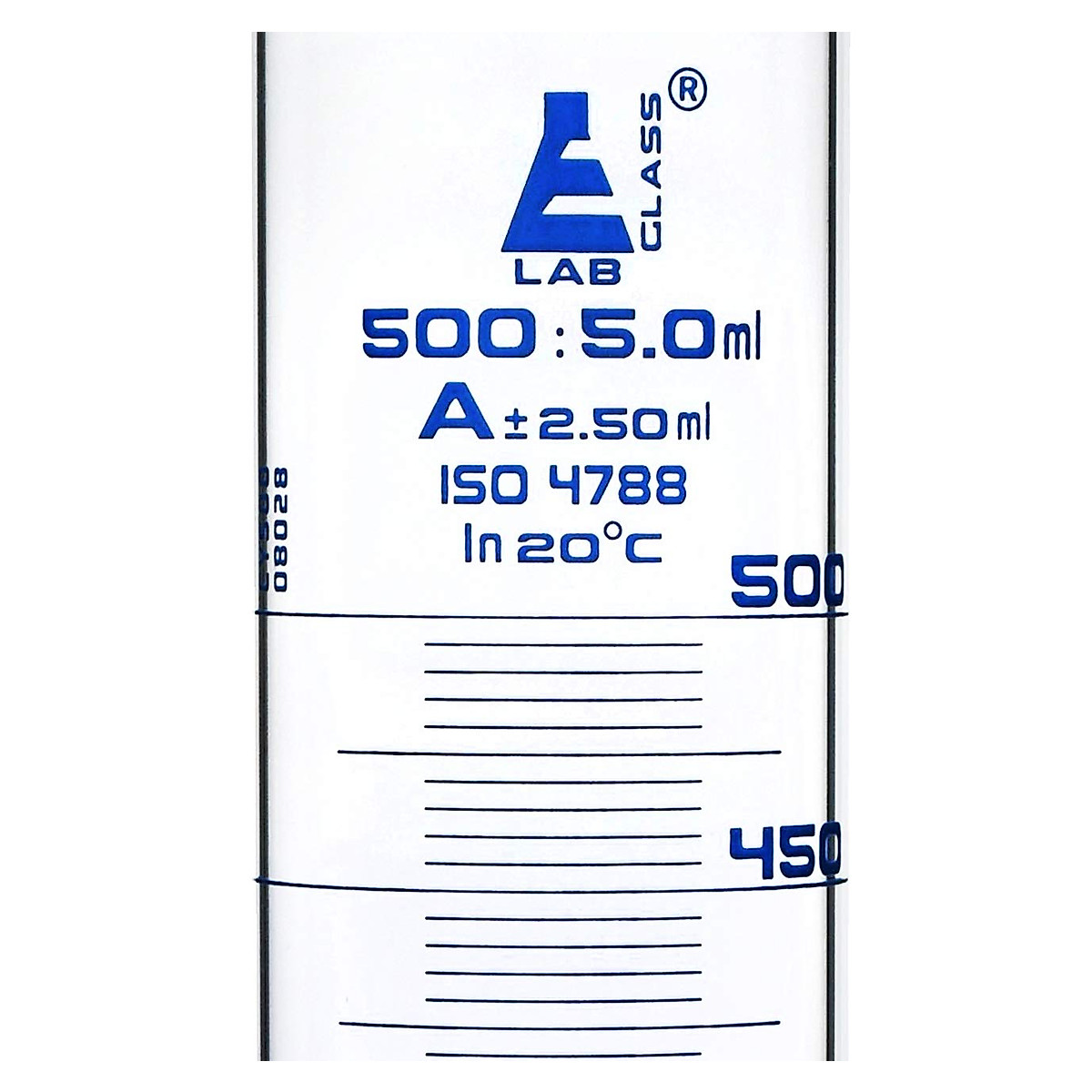 EISCO Graduated Cylinder, 500ml - Class A Tolerance ±2.50ml - Hexagonal Base - Blue Graduations - Borosilicate 3.3 Glass
