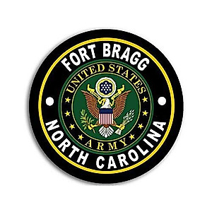MAGNET 4x4 inch Round Fort Bragg Army Base Sticker (Logo Insignia Emblem nc) Magnetic vinyl bumper sticker sticks to any metal fridge, car, signs