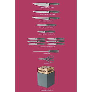 Spice by Tia Mowry Savory Saffron 14 Piece Cutlery Knife Block Set - Gray