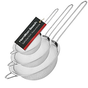 Hamilton Beach Fine Mesh Strainer - Stainless Steel Fine Mesh Sieve - Set of 3 Strainers for Baking, Pasta, Rice, Flour & Vegetable, Tea Sifter, Food Strainer with Long Handle - Perfect Kitchen Tool