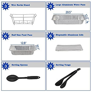 ROVSUN Chafing Dish Buffet Set Disposable, Buffet Servers and Warmers, Food Warmer for Parties Buffets, 48 Pieces Catering Set, Includes Full-Size Wire Chafer Stand, Disposable Pans & Utensils