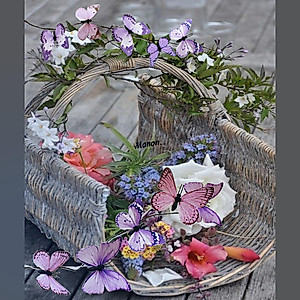 Artificial Butterfly Garland, Fake Butterfly Decorative Vines, DIY 3D Unique Butterfly Hanging Decor for Home Wall Easter Spring Flowers Party Wedding Arch Shopping (Light Purple)