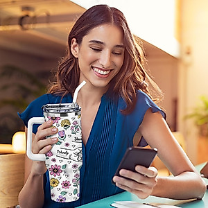 BMYDIY Mothers Day Birthday Gift for Mom Grandma, Personalized 40 Oz Tumbler with Handle and Straw, Custom Extra Large Stainless Steel Insulated Cup Coffee Mug Travel Mug with Name