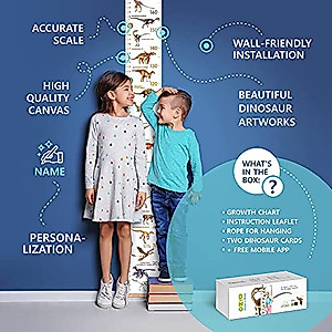 LIFELIKO Personalised Growth Chart for Dinosaur Lovers, Removable Wall Ruler for Boys and Girls, Kid’s Room Decoration (White)