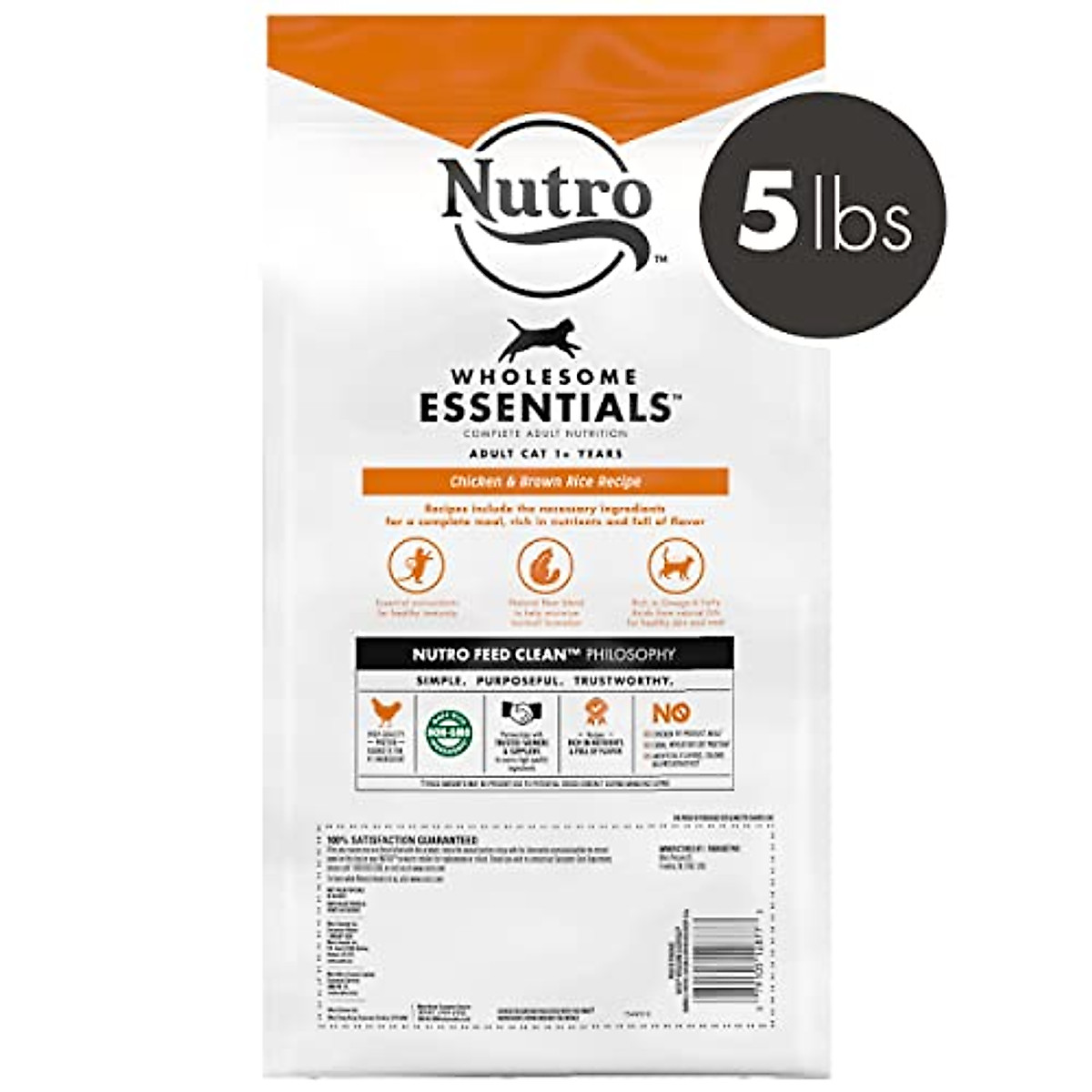 NUTRO WHOLESOME ESSENTIALS Natural Dry Cat Food, Hairball Control Adult Cat Chicken & Brown Rice Recipe Cat Kibble, 5 lb. Bag