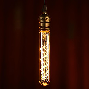 TORCHSTAR LED Vintage Spiral Filament Bulb T10, 4.5W 7.17inch Long Tubular Edison Light Bulbs, E26 Base, Dimmable T10 Filament Bulb for Wall Lamp, Amber Glass, 2000K Soft Warm, ETL/FCC, Pack of 4