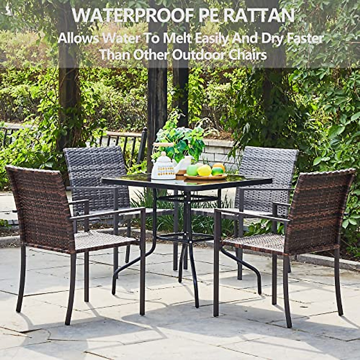 Mxfurhawa Patio Dining Chairs Set of 2 Outdoor PE Stackable Wicker Chairs Quick Dry Outdoor Arm Chairs for Backyard Lawn & Garden All-Weather Resistant, Brown