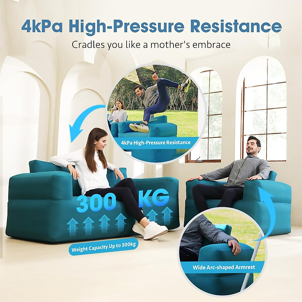 Aerogogo Inflatable Couch Self Inflatable Sofa, Air Couch with Built-in Air Pump Rechargeable, 4kPa High-Pressure & Durable Blow up Couch Camping Couch for Picnic Beach Home (Loveseat)