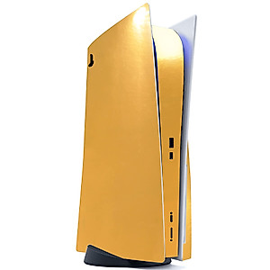 PlayVital Chrome Gold Glossy Full Set Skin Decal for ps5 Console Disc Edition, Sticker for ps5 Vinyl Decal Cover for ps5 Controller & Charging Station & Headset & Media Remote