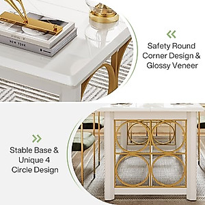 LITTLE TREE 63-inch White Executive Desk, Modern Office Desk with Stable Gold Metal Legs, Large Office Computer Desk, Home Office Business Furniture, Glossy White