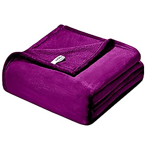 VANSILK Super Soft Flannel Fleece Throw Blanket Warm Fluffy Solid Throw for Bed and Couch (Purple 60''x80'')