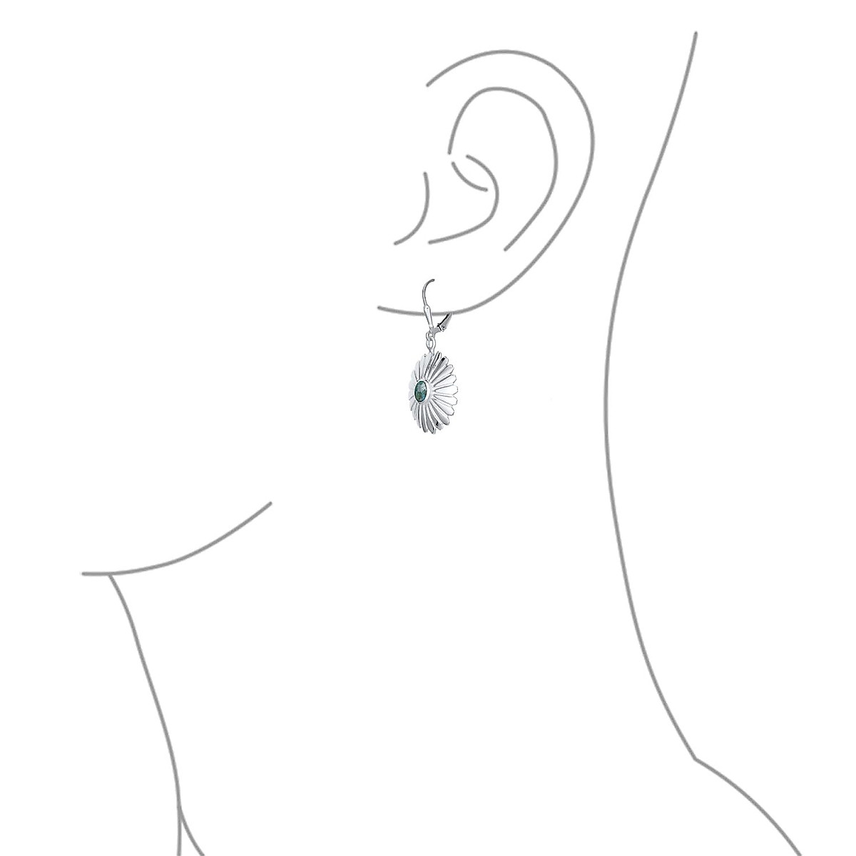 Native American South Western Concho Carved Petal Flower Blossom Blue Turquoise Lever Back Dangle Earrings Women .925 Sterling Silver