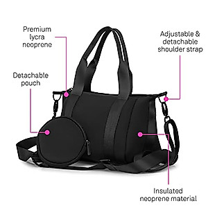 MYTAGALONGS Nano Crossbody Tote Bag For Women - Includes a Detachable Shoulder Strap & a Zippered Pouch l Perfect Nano Tote Bag for Everyday Hustle l Made of Premium Neoprene - Everleigh Onyx