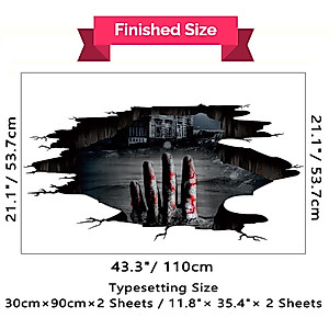 Halloween Floor Decals 3D Scary Blood Hand Scratching Floor Wall Stickers for Living Room, Removable Halloween Decor Murals for Bar Pub Bedroom Party Supplies